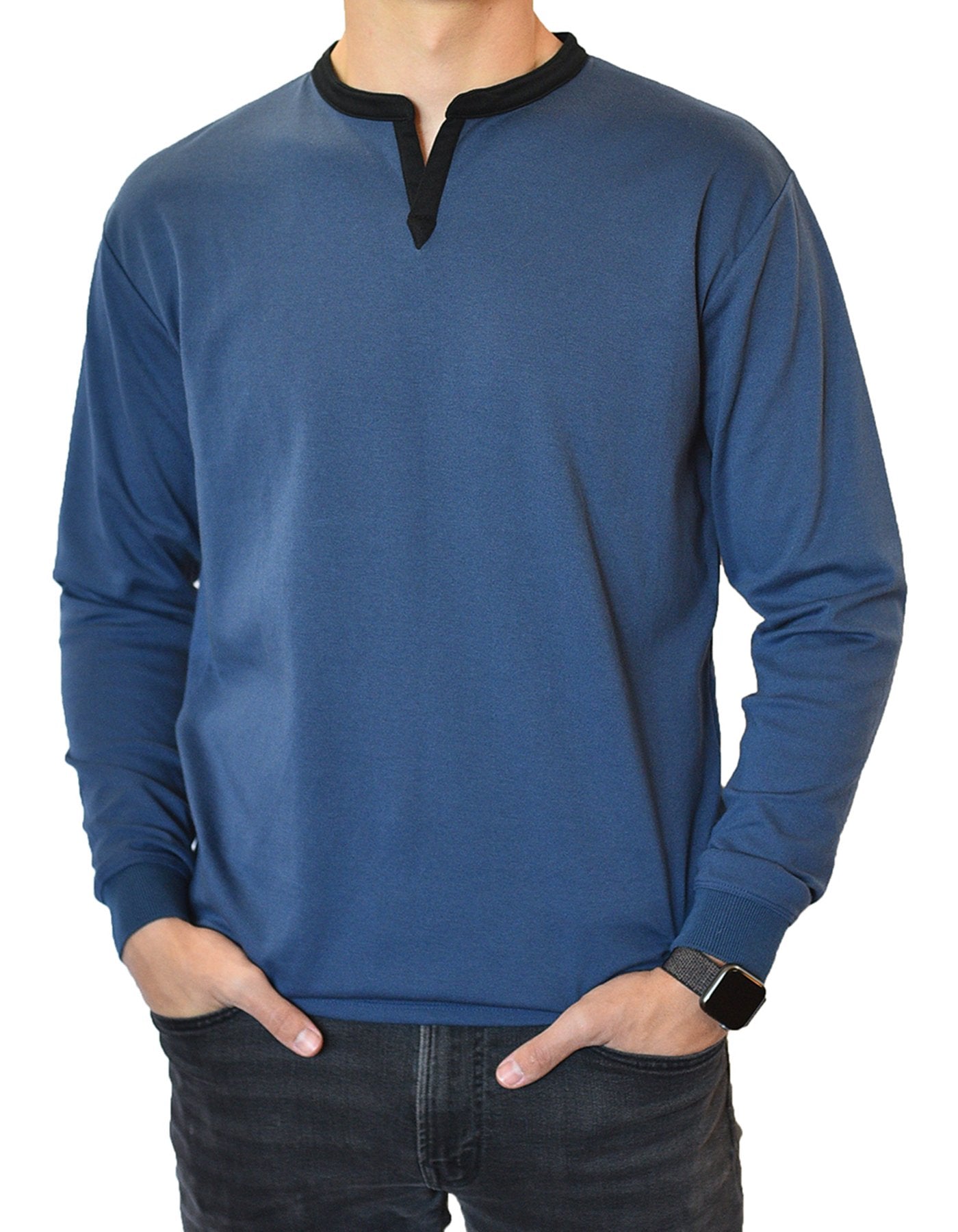 Long Sleeve Henley V-Neck Notch Collar Polo Shirts